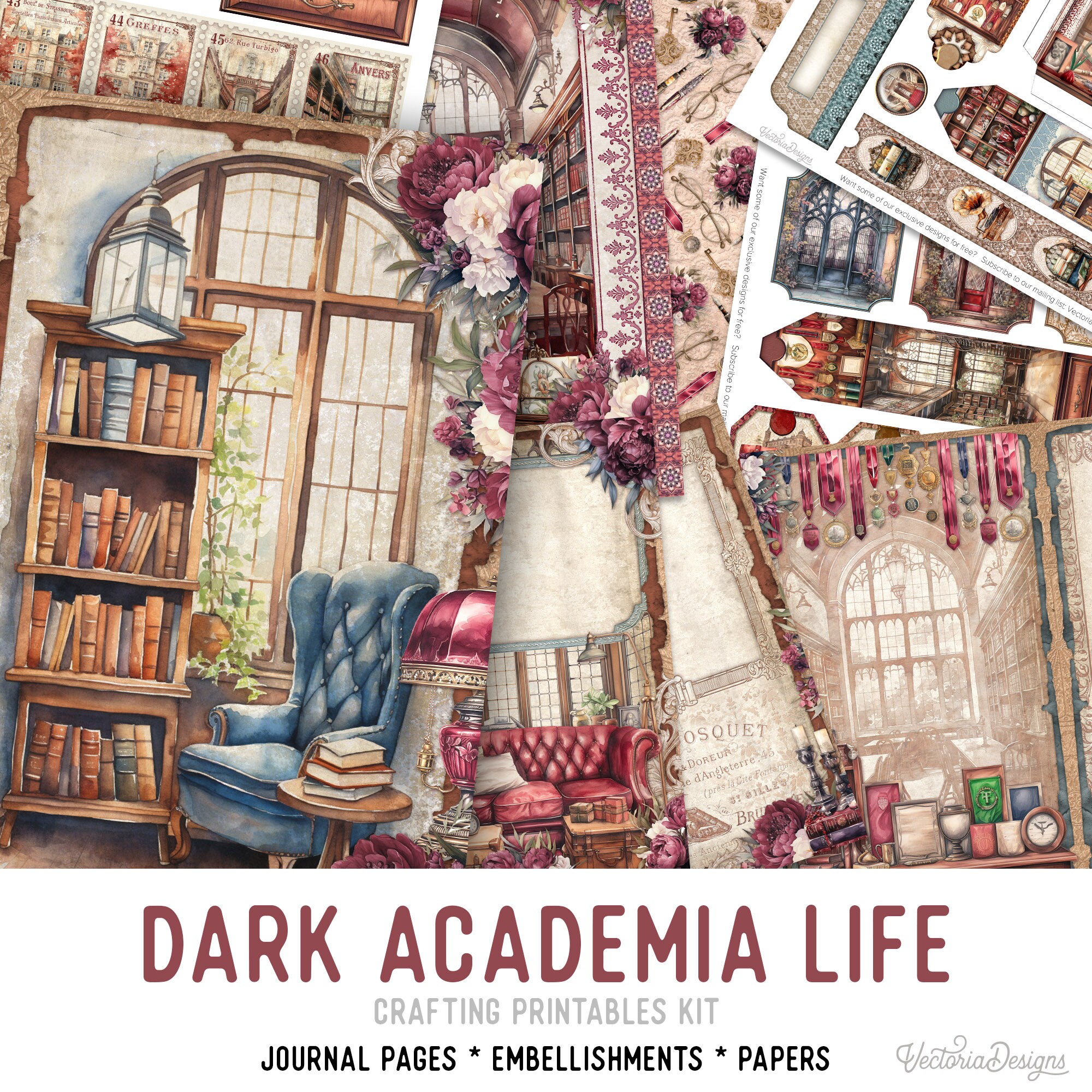 Dark Academia Life Junk Journal Kit, Academia Crafting Printables Kit ...