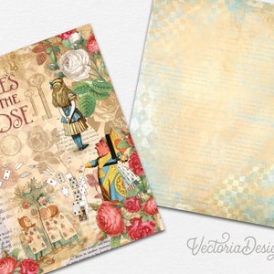 Alice's Roses Paper Pack, Alice Scrapbook Paper, Printable Alice Paper ...