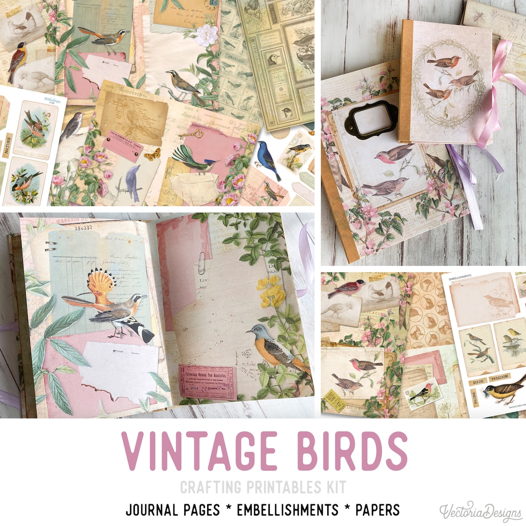Vintage Birds Junk Journal Kit, Junk Journal Printables, Digital Paper ...