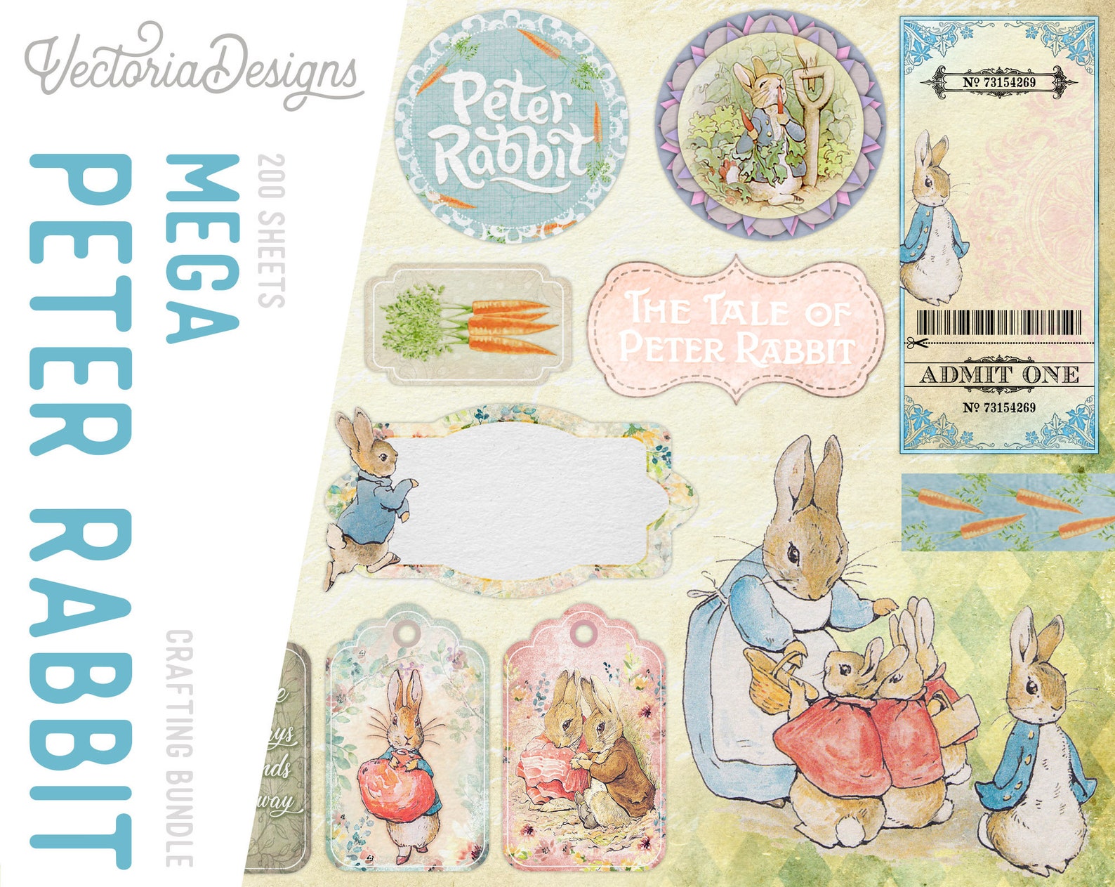 Mega Peter Rabbit Crafting Bundle, Beatrix Potter Kit, Bunny Paper Pack ...