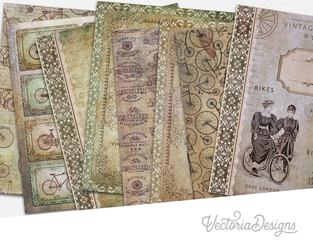 Vintage Bicycles Paper Pack, Scrapbook Paper, Vintage Paper Pack ...