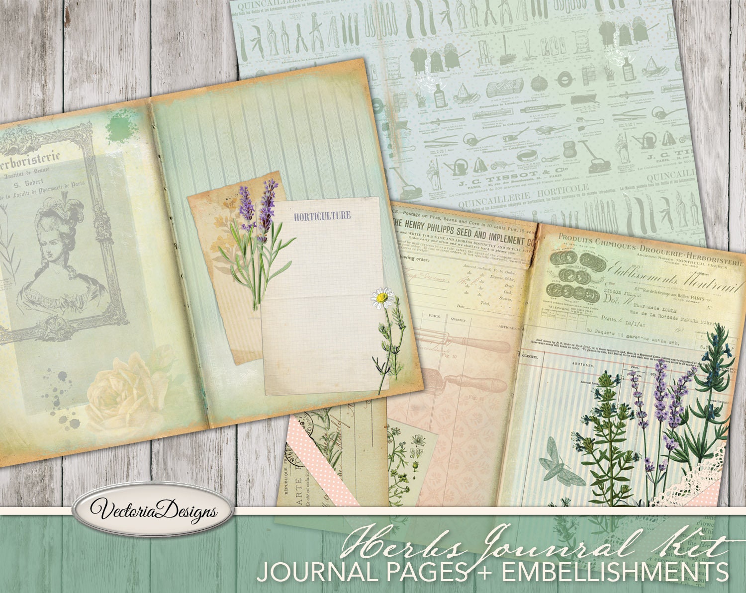 Herbs Junk Journal Kit, Printable Journal Kit, Digital Collage Sheets ...