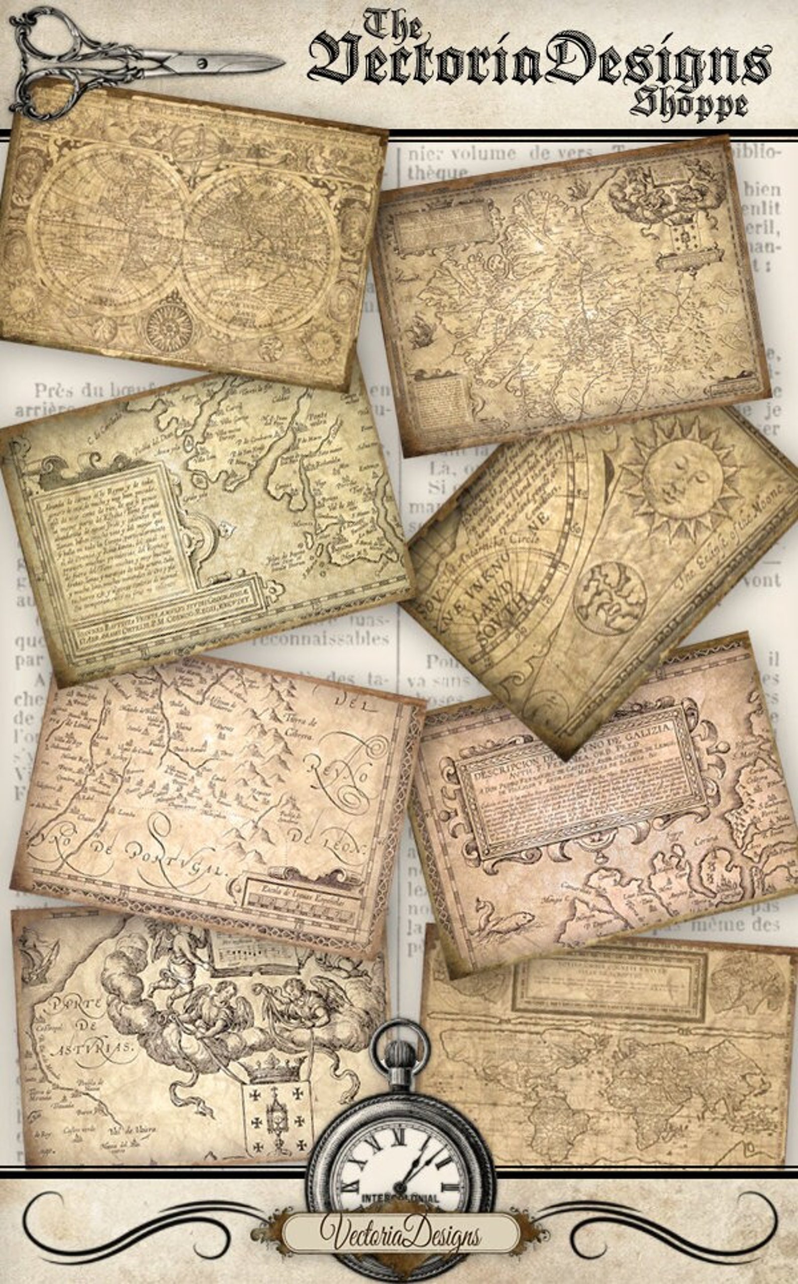 Antique Maps, Antique ATC Images, Printable Antique Maps, Digital ...