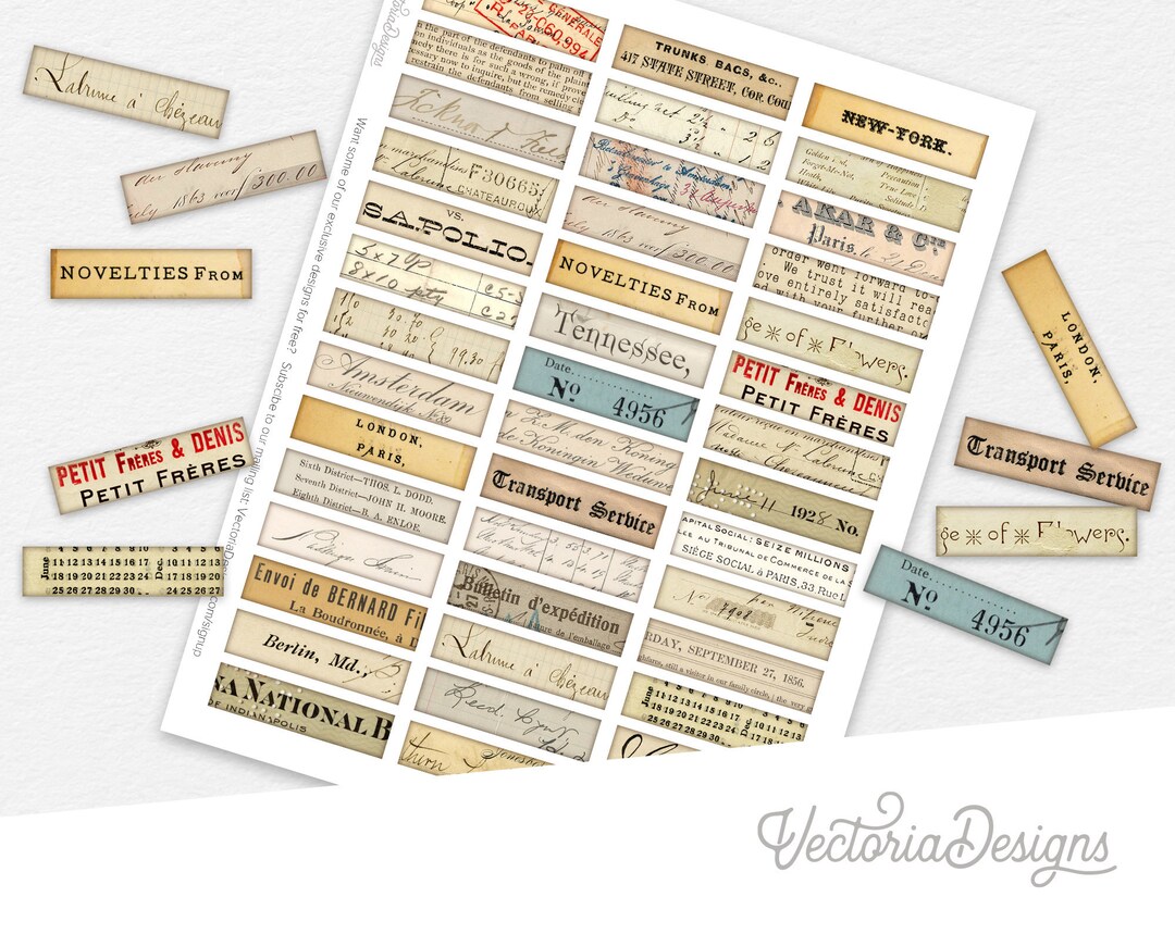 Mini Labels, Ephemera Labels, Scrapbook Embellishments, Junk Journal ...