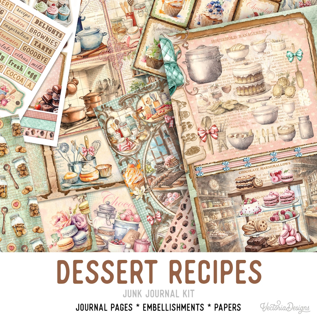 Dessert Recipes Junk Journal Kit Printable Junk Journal Kit Dessert ...