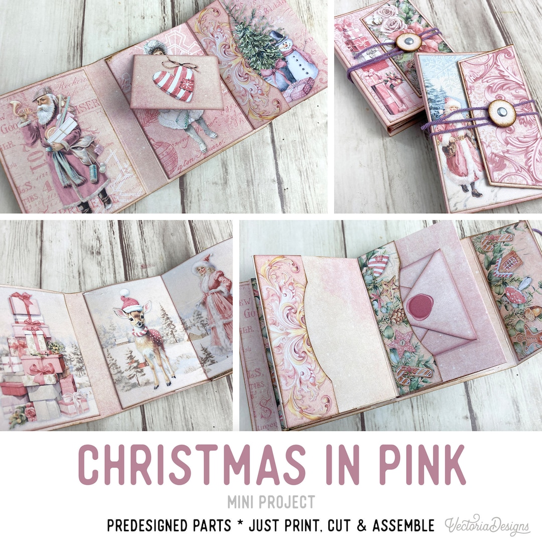 Pink Christmas Tiny Mini Booklet Mini Project Booklet Craft Kit Folio ...