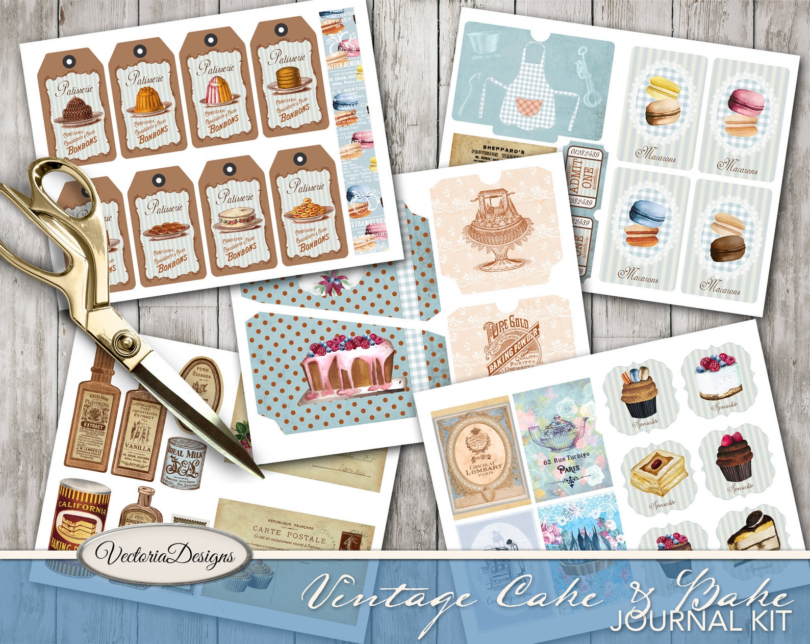 Vintage Cake & Bake Junk Journal Kit, Printable Journal, Junk Journal ...