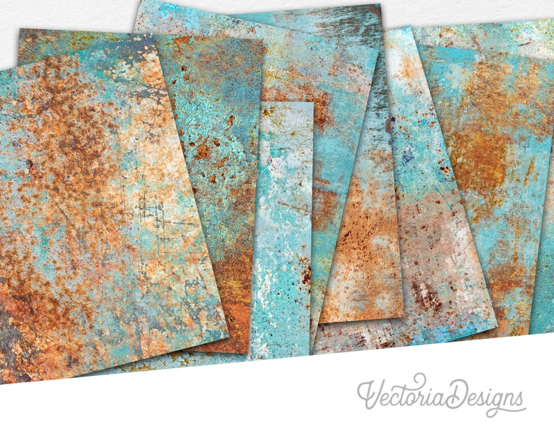 Turquoise Blue Rust Paper Pack Printable Paper Pack Digital - Etsy