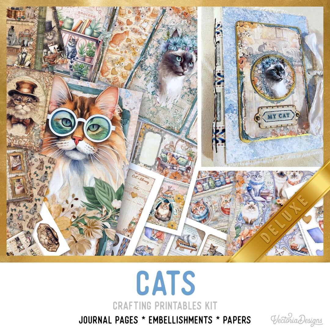 Cats Junk Journal Kit DELUXE Large, Crafting Printables Kit Junk ...