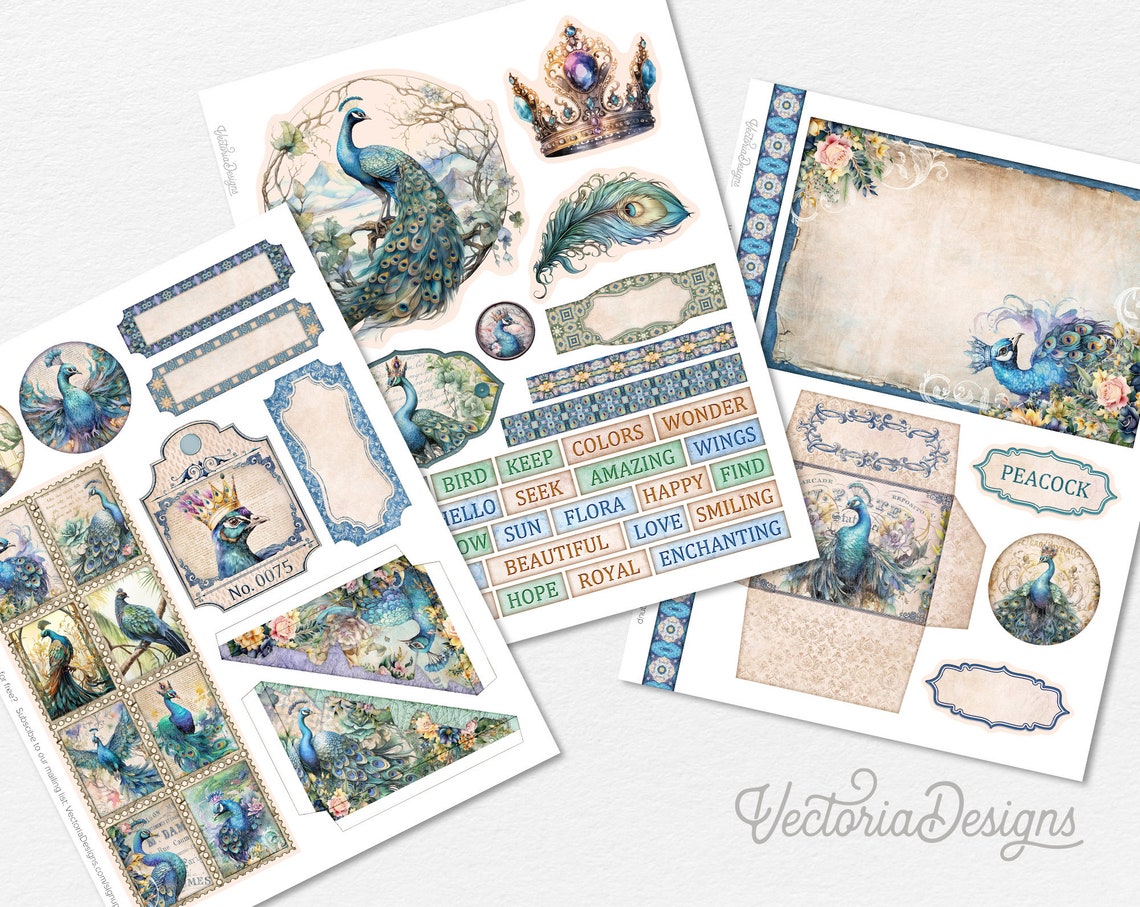 Royal Peacocks Junk Journal Kit, Peacocks Printable Junk Journal Kit ...