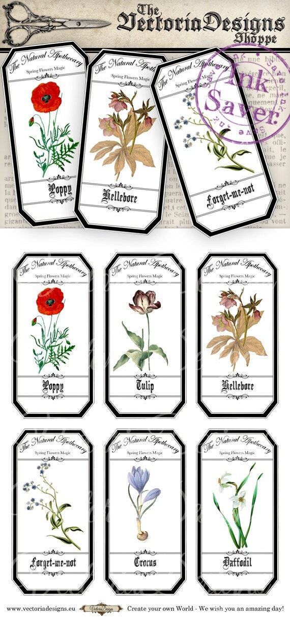 Apothecary Flower Labels Collage Sheets. Digital - Etsy
