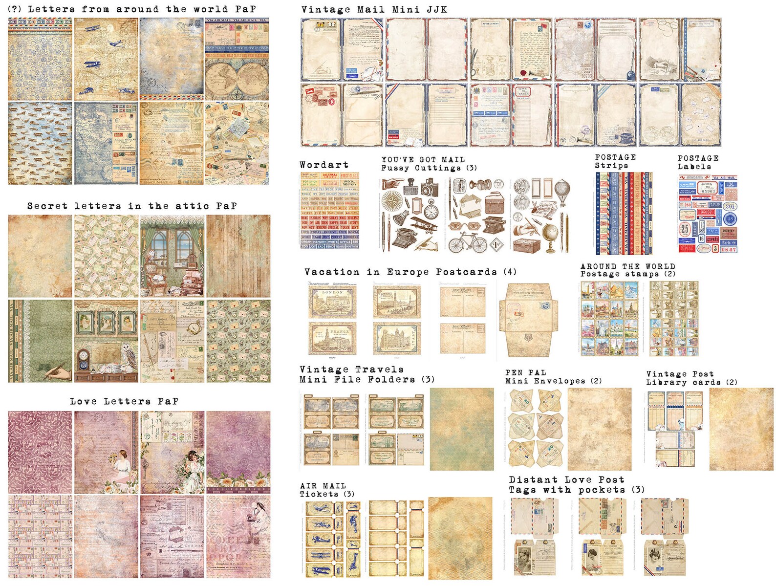 Vintage Post & Letters MEGA Crafting Bundle, Postage Printables ...