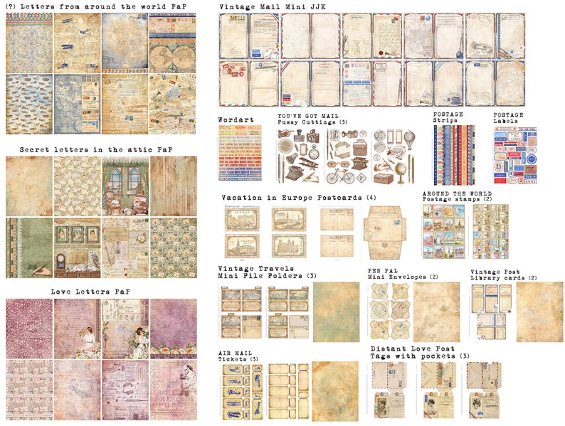 Vintage Post & Letters MEGA Crafting Bundle, Postage Printables ...