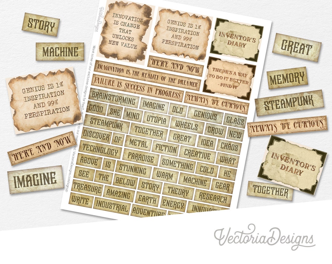Inventor's Word Art, Steampunk Word Ephemera, Printable Word Art, Words ...