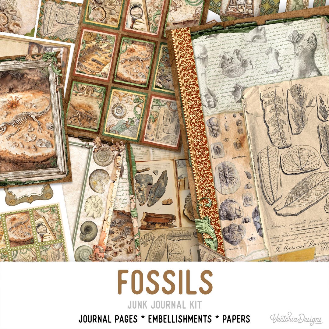 Fossils Junk Journal Kit, Archeology Junk Journal Kit Fossils ...