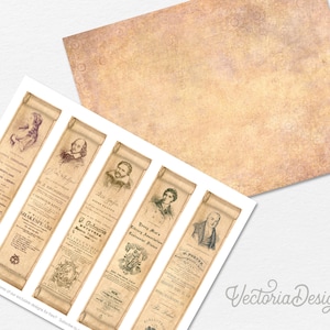 Library Scrolls Vintage Library Bookmarks Printable Scrolls Junk ...