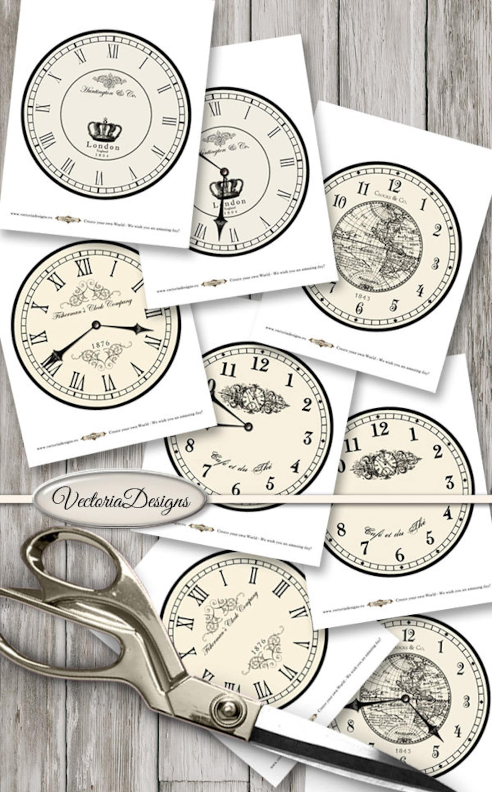 Large Vintage Clocks, Printable Clock Face, Paper Clock Face, Steampunk ...