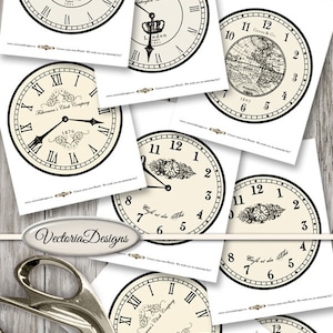 Large Vintage Clocks, Printable Clock Face, Paper Clock Face, Steampunk ...