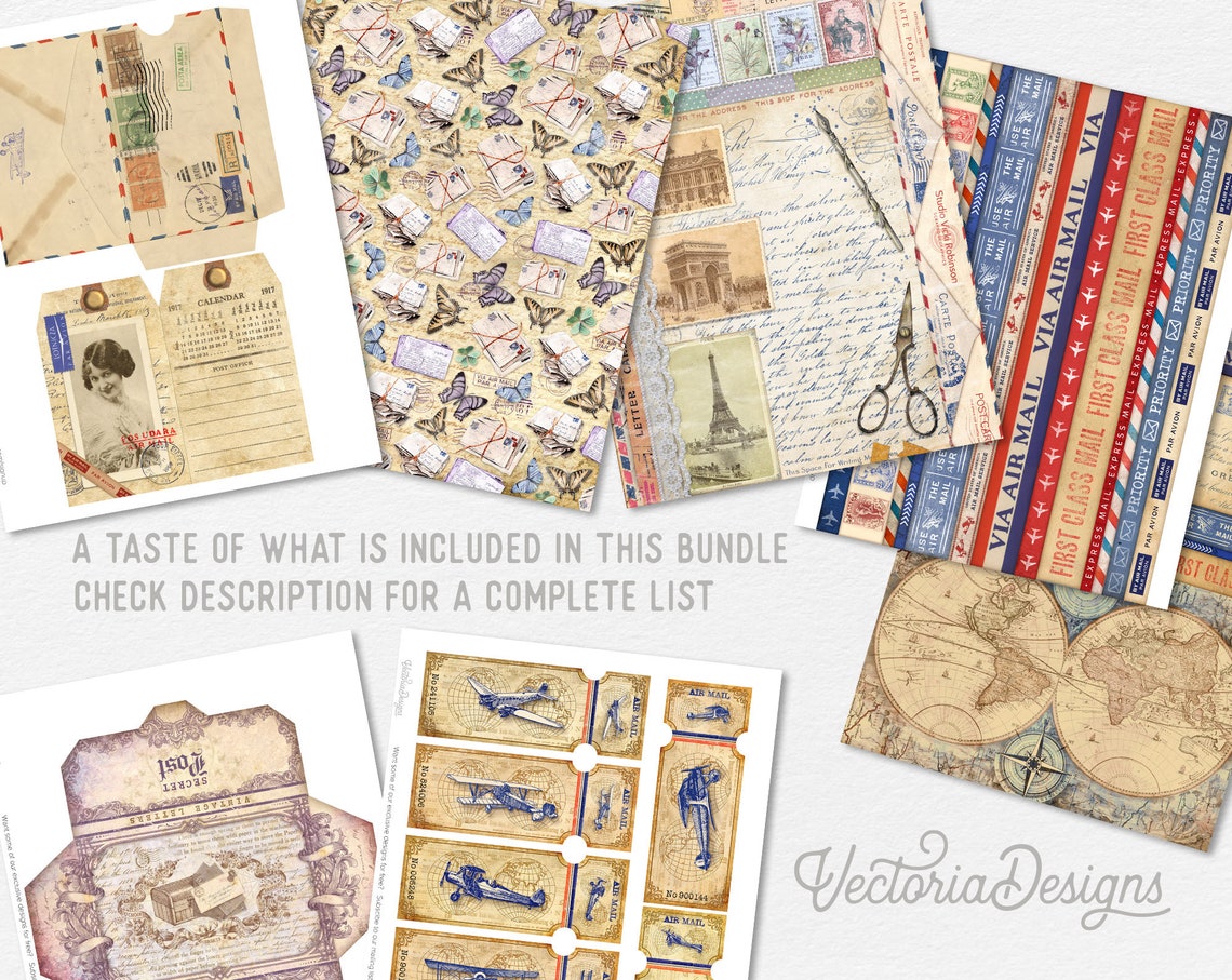 Vintage Post & Letters MEGA Crafting Bundle, Postage Printables ...