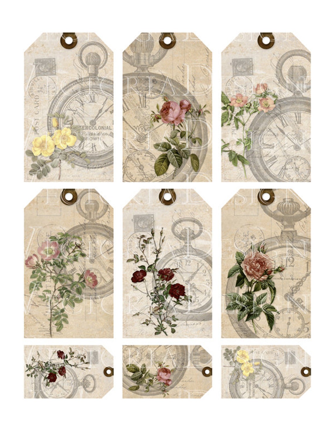 Floral Watch Tags Printable Tags Vintage Watch Tags Digital | Etsy