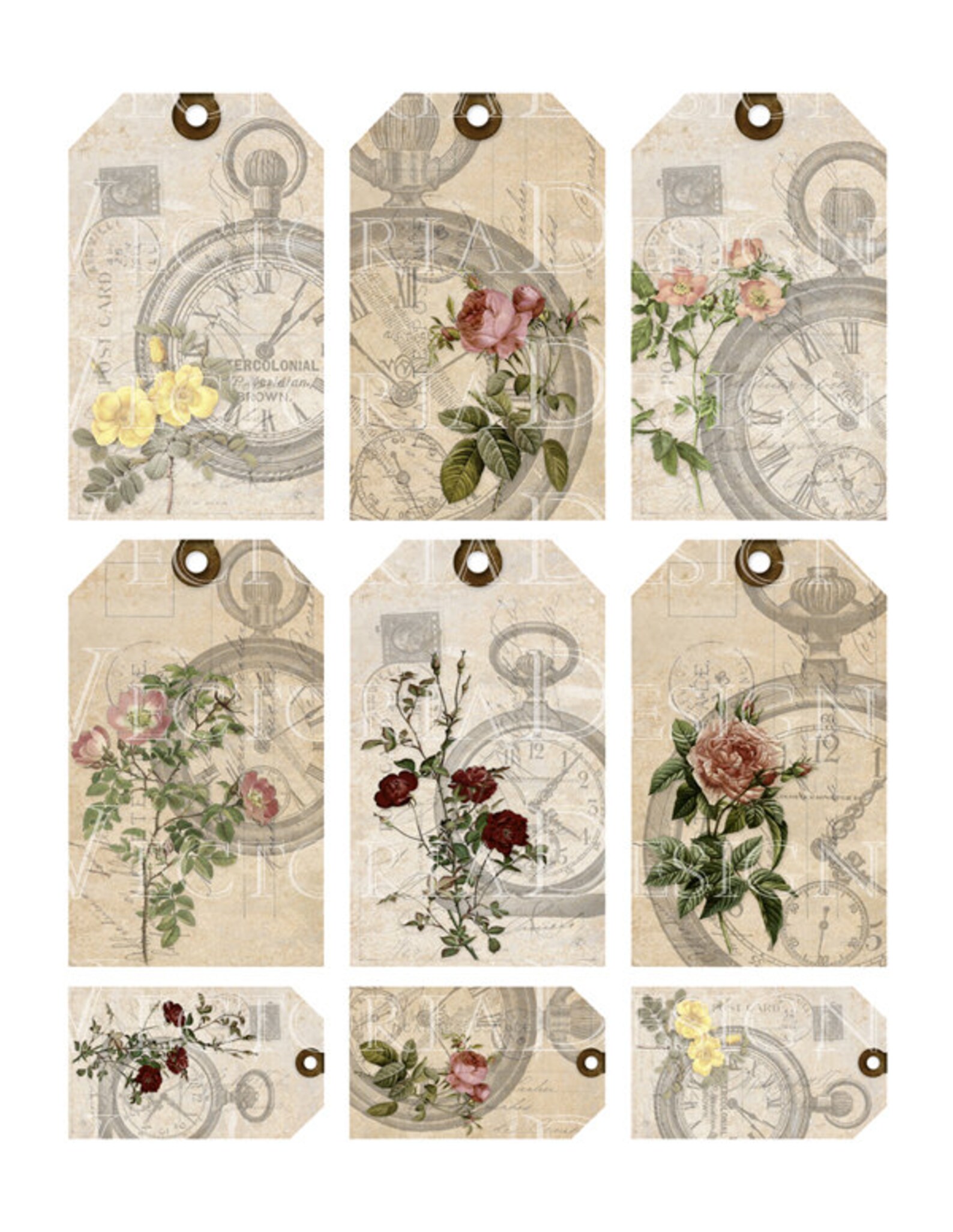 Floral Watch Tags Printable Tags Vintage Watch Tags Digital | Etsy