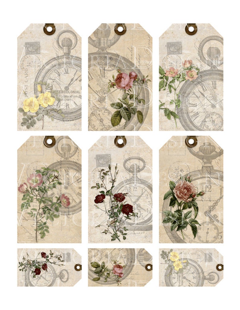 Floral Watch Tags Printable Tags Vintage Watch Tags Digital - Etsy