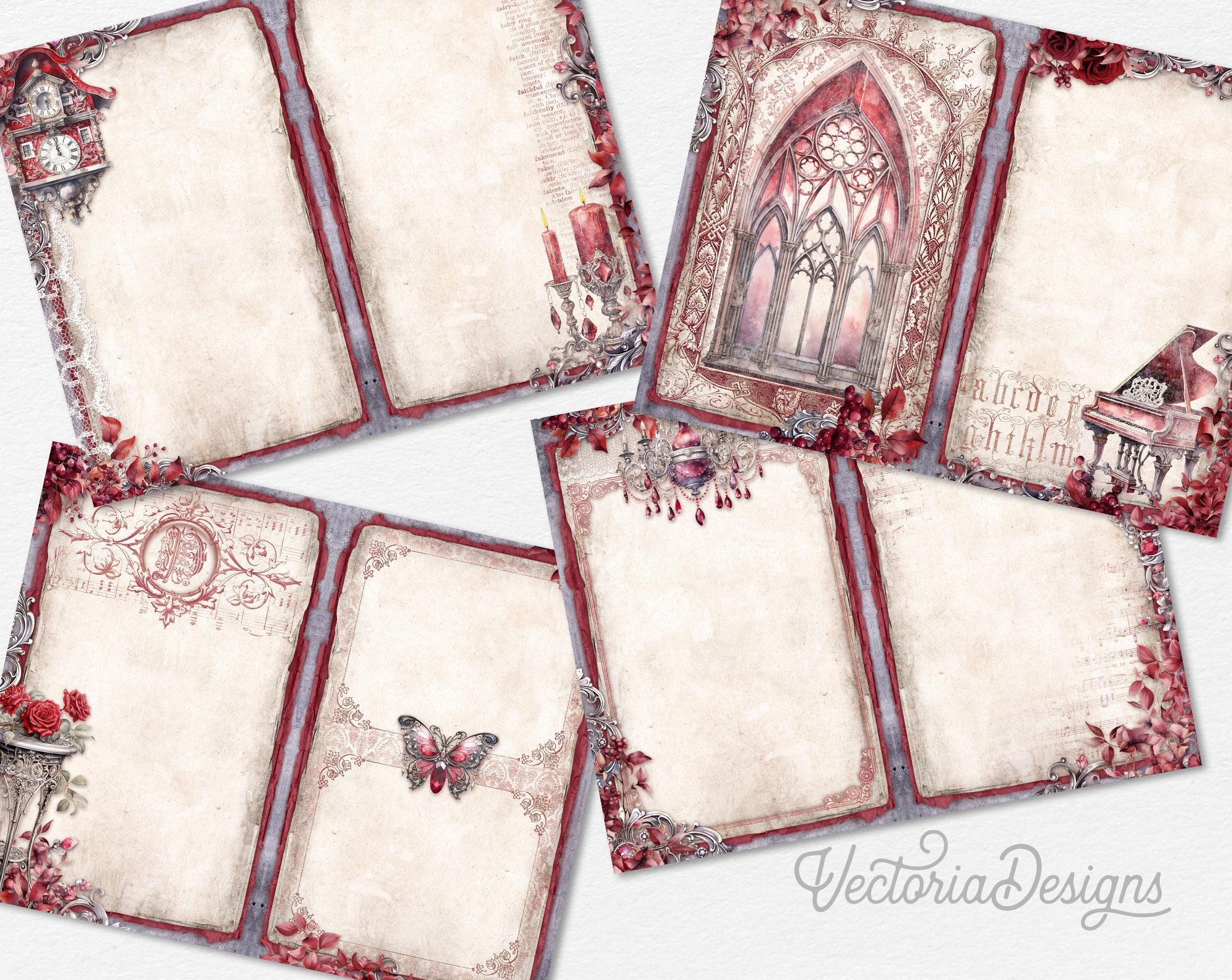 Deep Red & Silver Junk Journal Kit, Red Silver Junk Journal Kit Silver ...