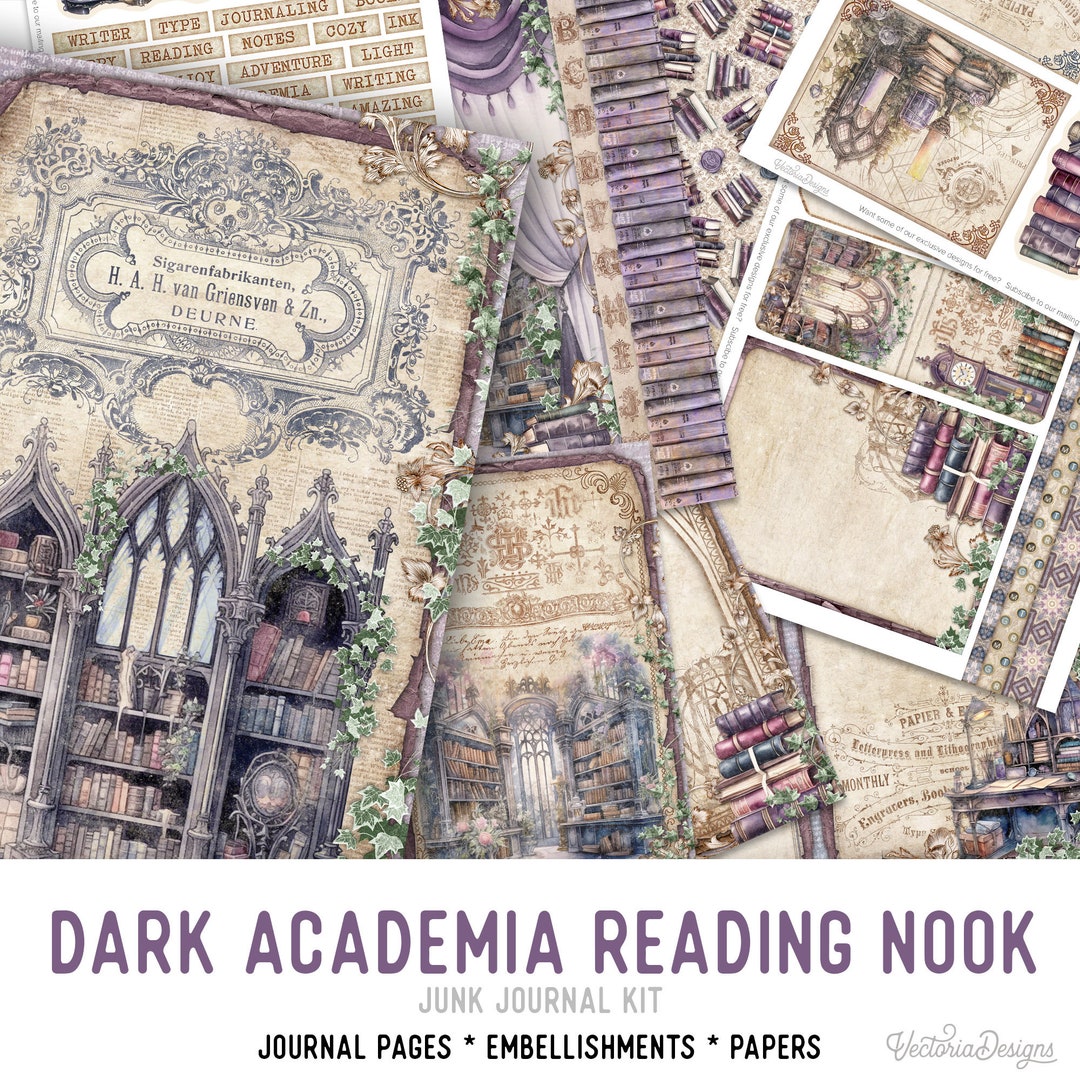 Dark Academia Reading Nook Junk Journal Kit, Printable Junk Journal Kit ...