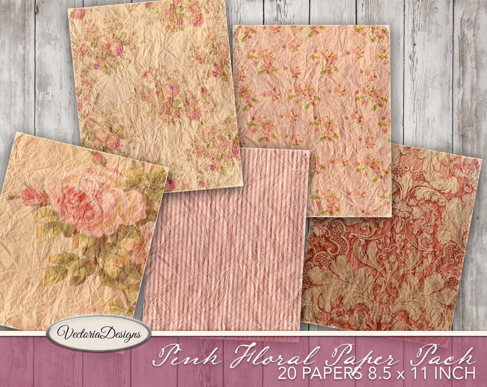 Pink Floral Paper Pack Printable 8.5 X 11 Inch Floral Shabby - Etsy