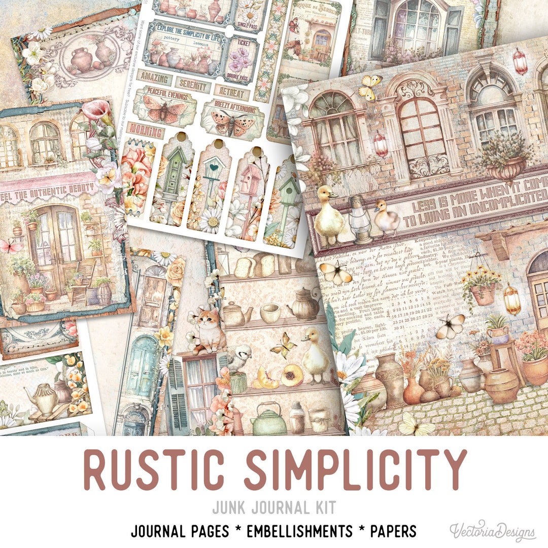Rustic Simplicity Junk Journal Kit, Printable Junk Journal Kit Rustic ...