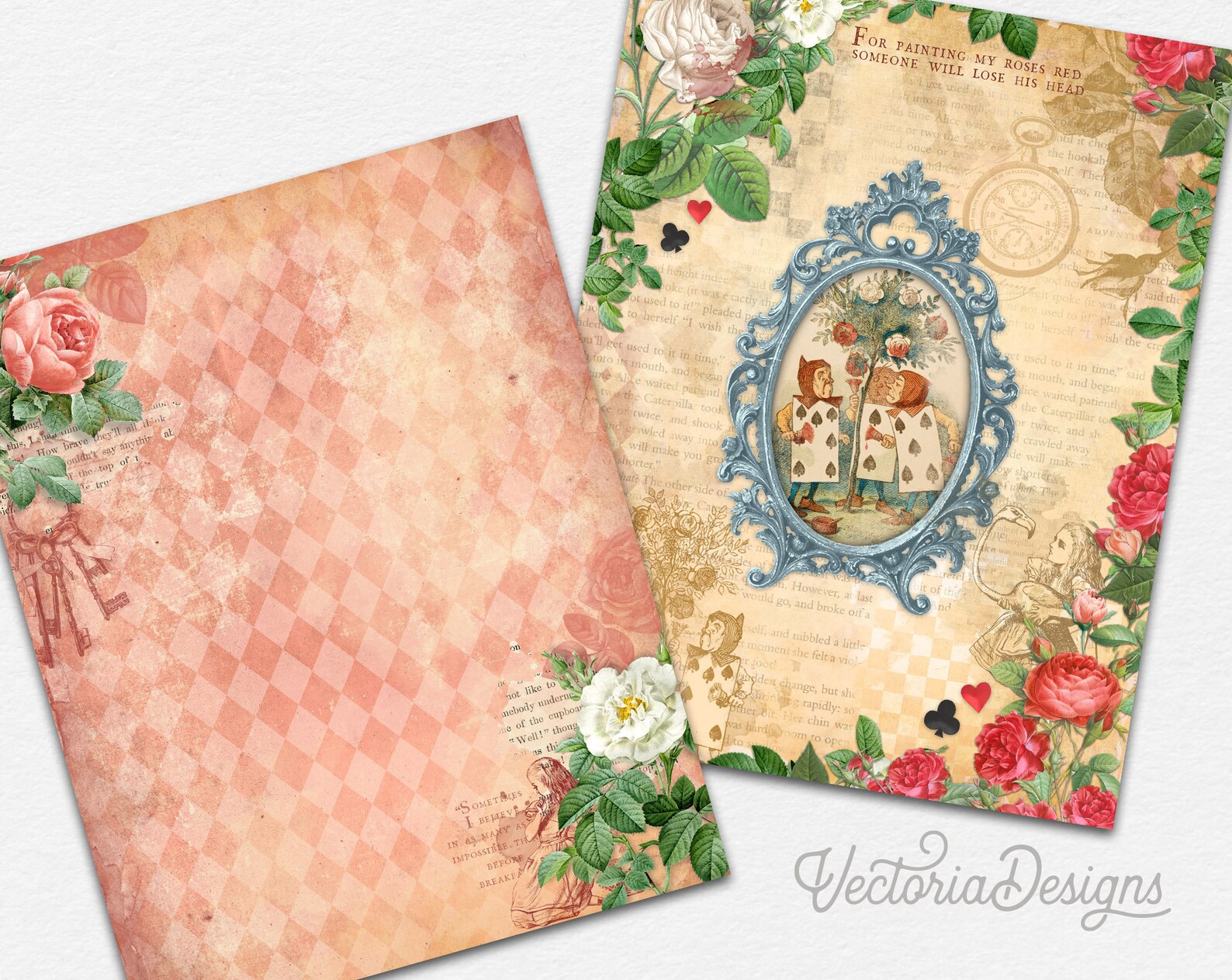 Alice's Roses Paper Pack, Alice Scrapbook Paper, Printable Alice Paper ...