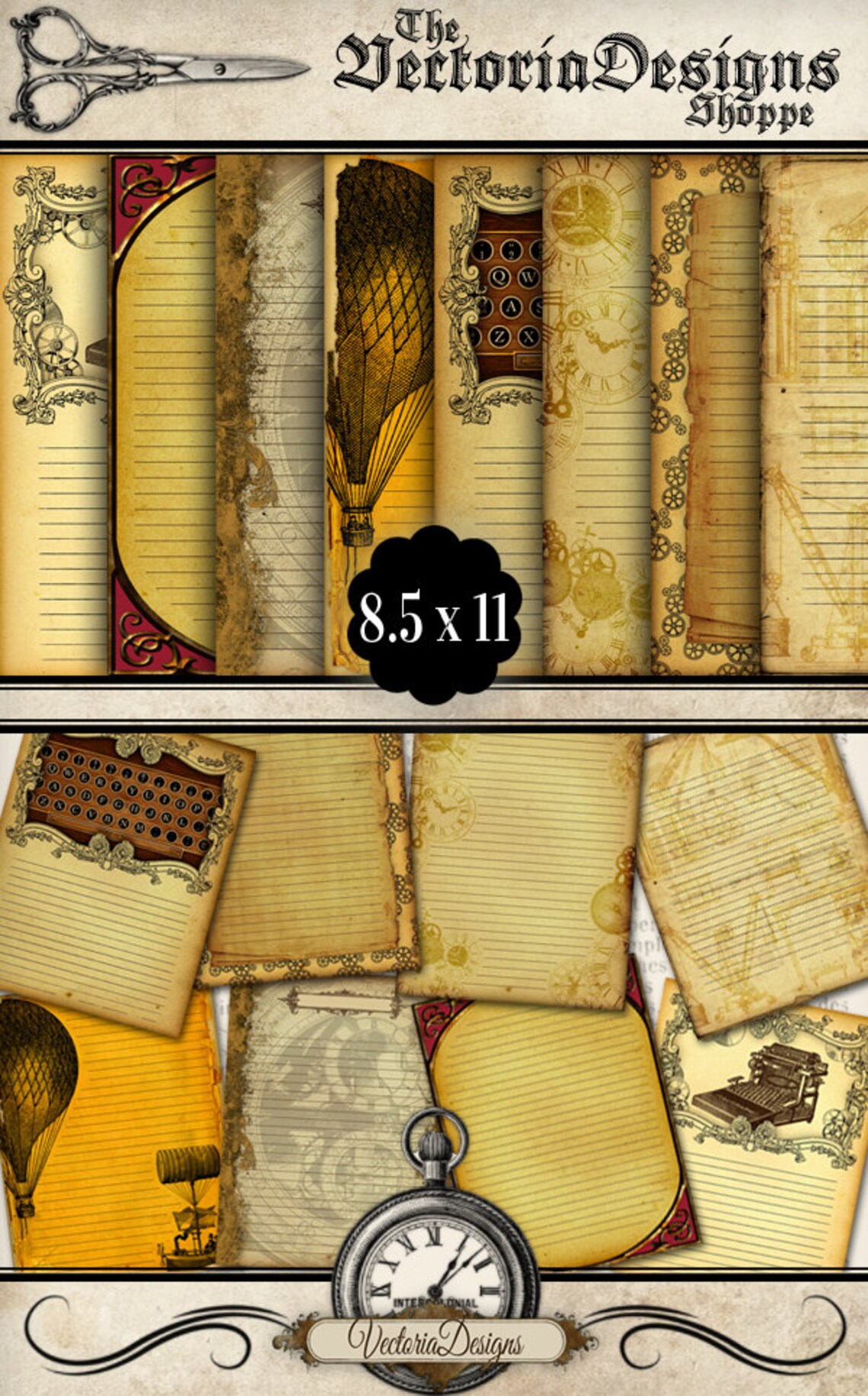 Steampunk Notebook Papers Printable 8.5 X 11 Inch Letter - Etsy