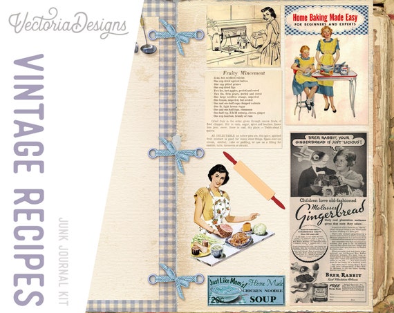 Vintage Cookbooks Junk Journal Recipe Kit Printable Recipe - Etsy