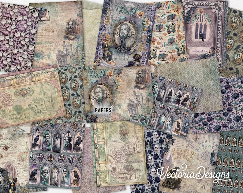 Edgar Allan Poe Junk Journal Kit DELUXE, Edgar Allan Poe Crafting ...