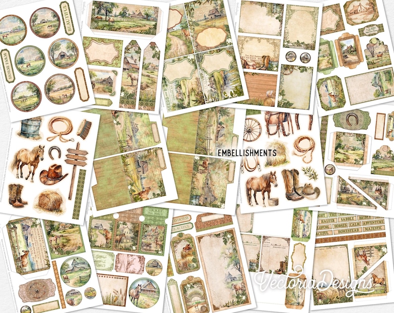 Horses Junk Journal Kit DELUXE, Horses Journal Crafting Printables Kit ...