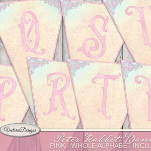 Peter Rabbit Banner Pink Printable Bunting Beatrix Potter Baby Shower ...
