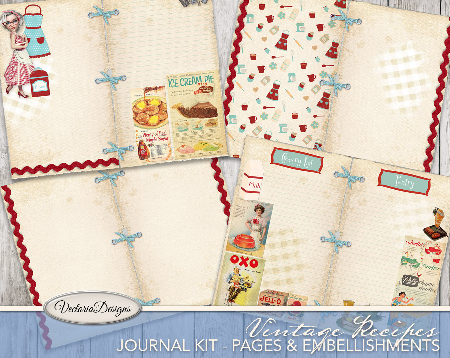 Junk Journal, Vintage Recipe Journal Kit, Printable Journal, Cookbook ...