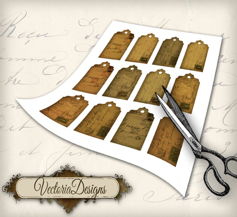 Postcard Tags Sepia Labels Instant Download Printable Digital Collage ...
