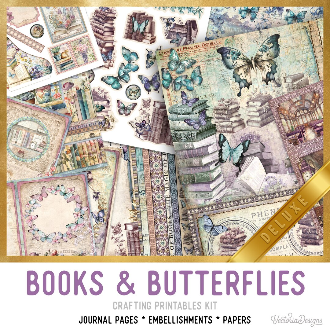 Books & Butterflies DELUXE Junk Journal Kit Crafting Printables Kit ...