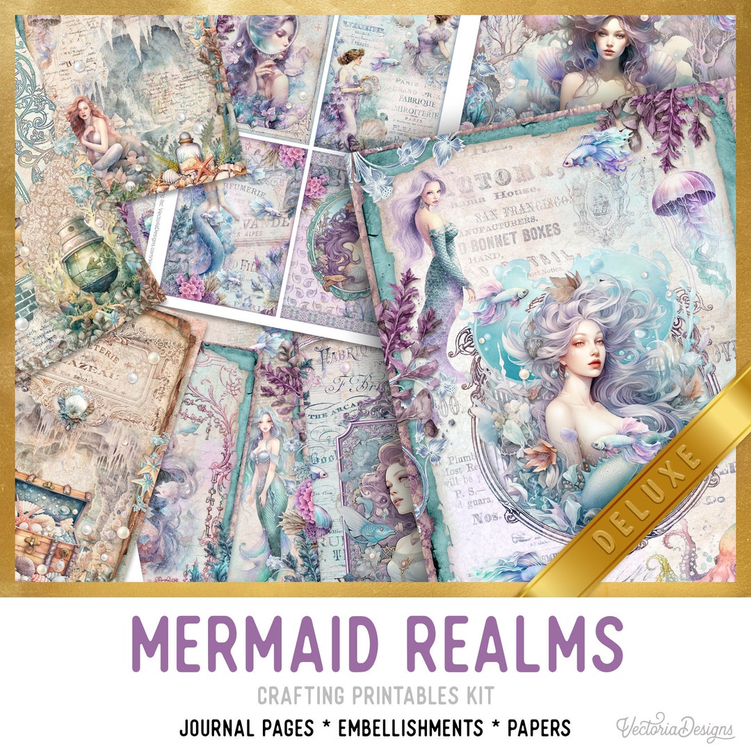 Mermaids Junk Journal Kit DELUXE Mermaid Realms Crafting Printables Kit ...