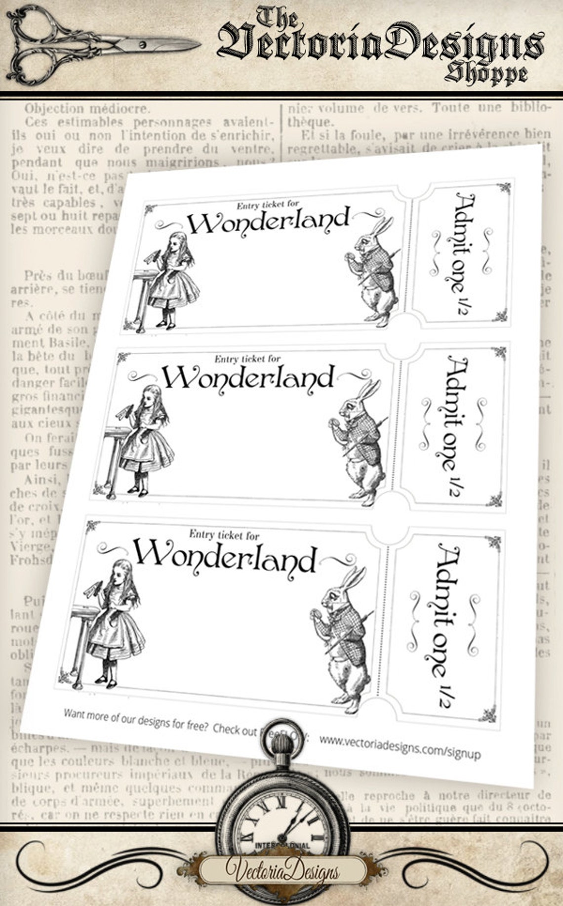 Alice in Wonderland Entry Tickets Printable Invitation Ticket - Etsy