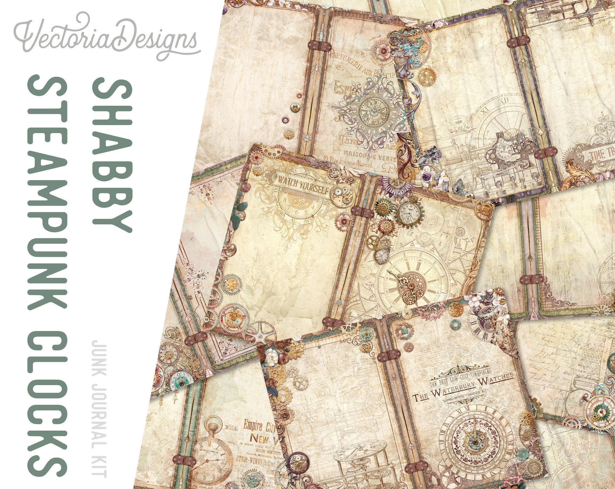 Shabby Steampunk Clocks Journal Pages, Steampunk Journal, Printable ...