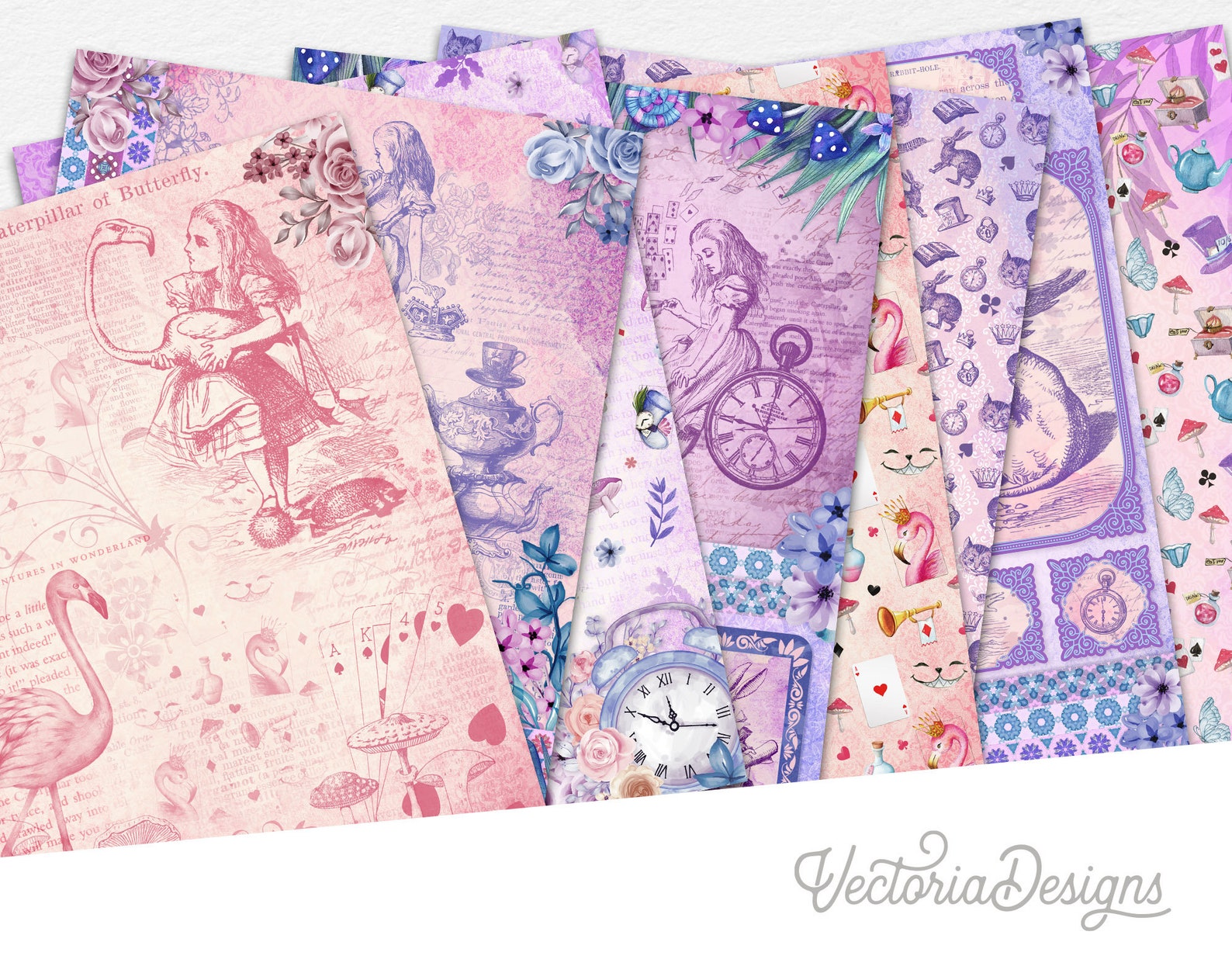 Alice in Wonderland Digital Paper Pack Alice Scrapbook Paper - Etsy