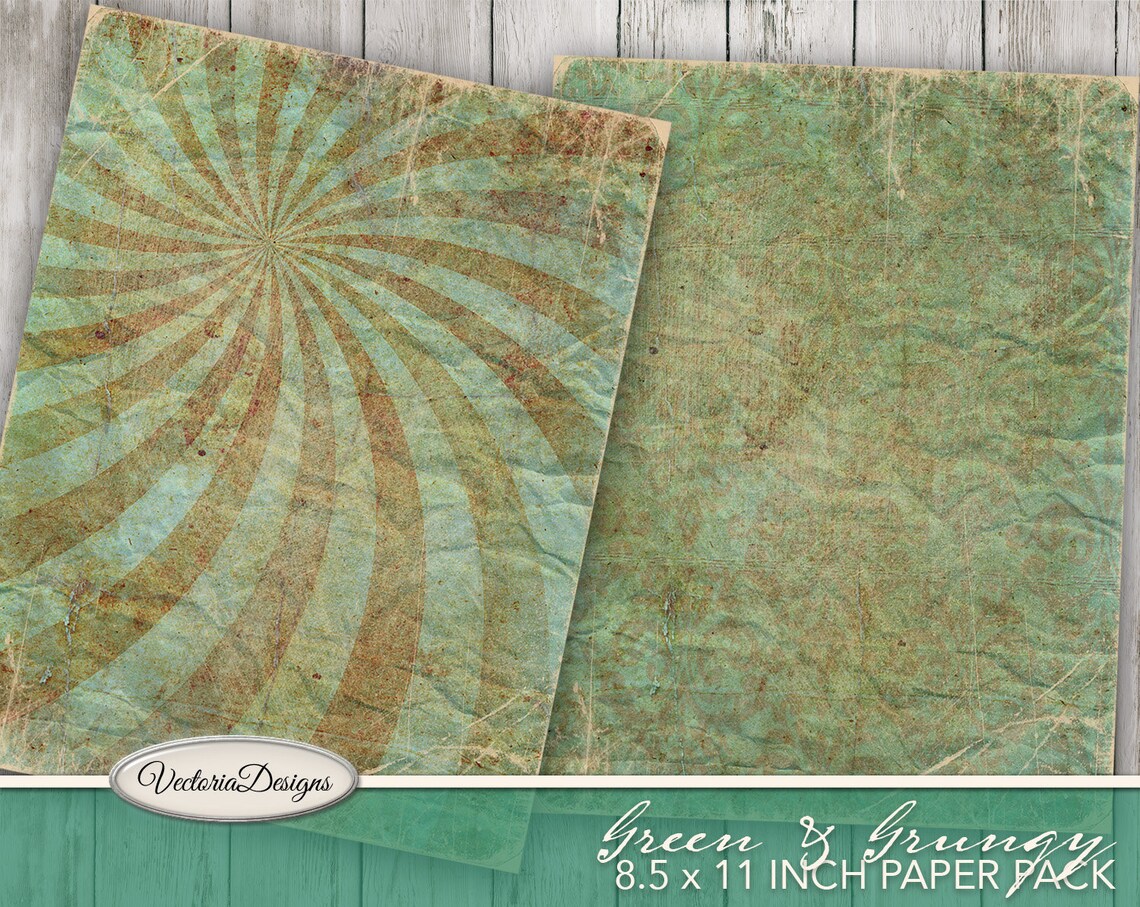 Green Grunge Paper Pack Printable 8.5 X 11 Inch Vintage Junk - Etsy