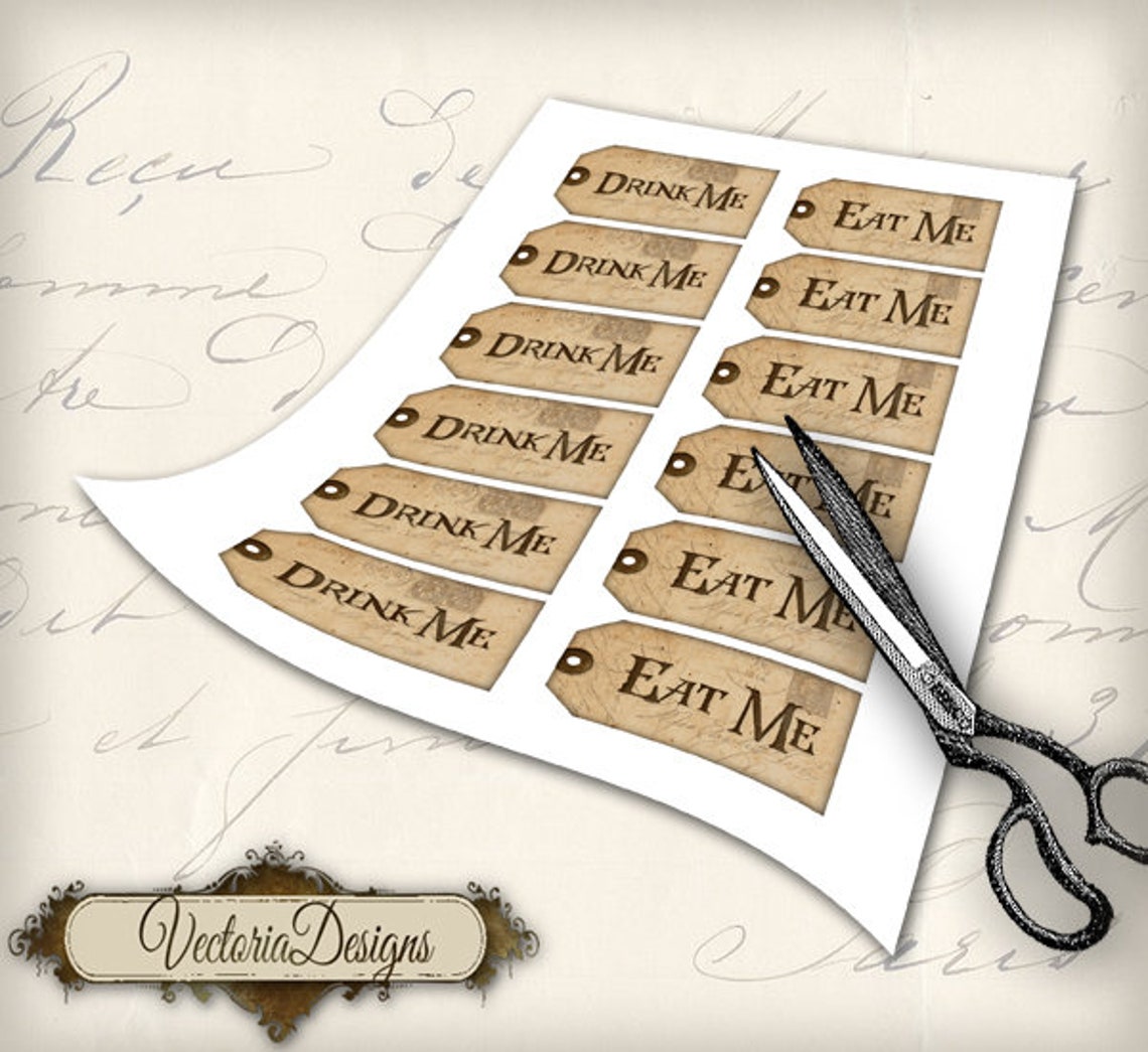 Printable Drink Me Eat Me Tags Alice in Wonderland Decor Party | Etsy