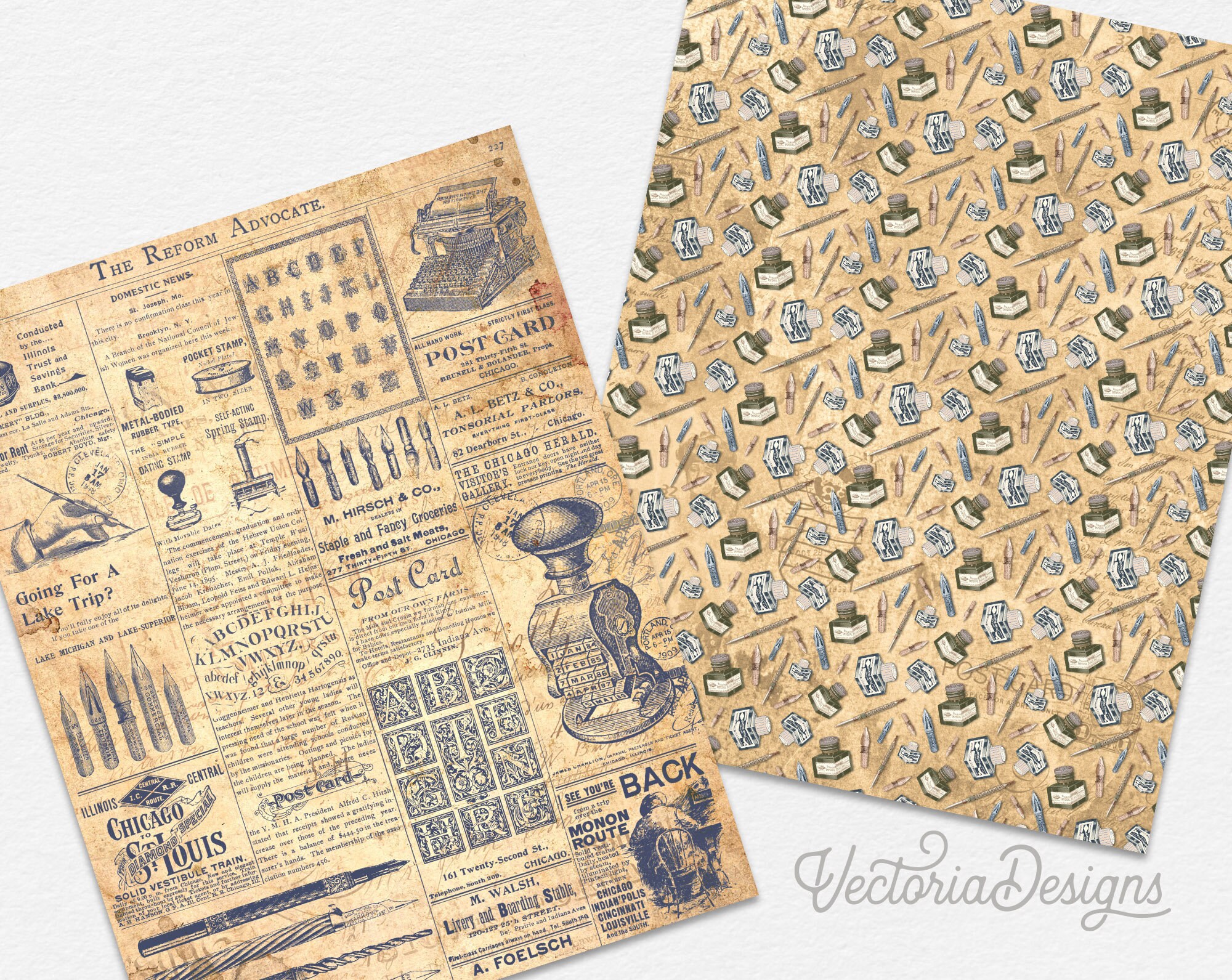 Vintage Mail Paper Pack Digital Paper Pack Mail Printable Paper Pack ...