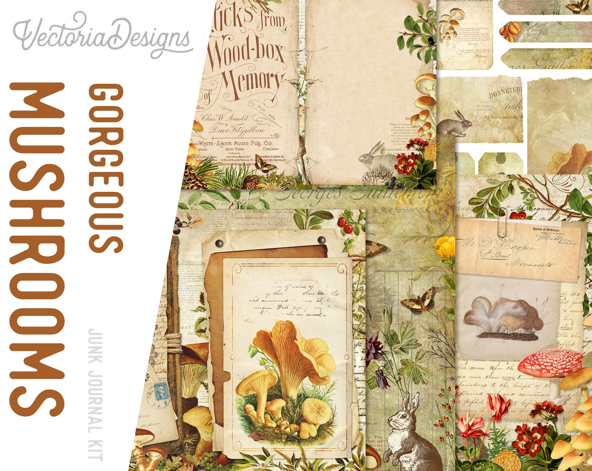 Gorgeous Mushrooms Junk Journal Kit, Mushroom Decor, Garden Junk ...