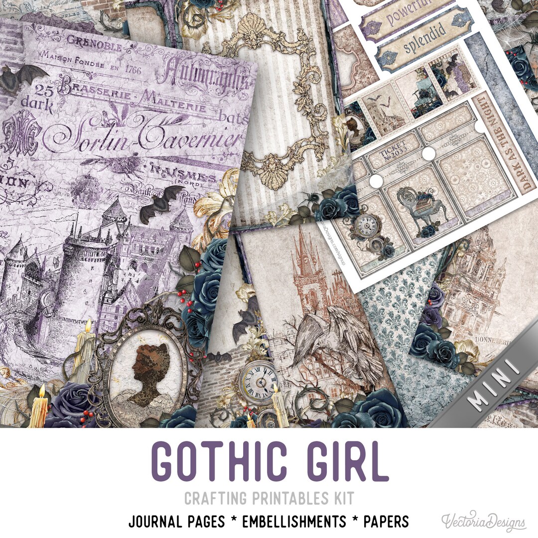 Gothic Girl MINI Crafting Printables Kit Gothic Junk Journal Gotische ...