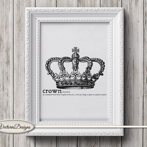 Crown Print Printable Art Black and White Print Dictionary - Etsy