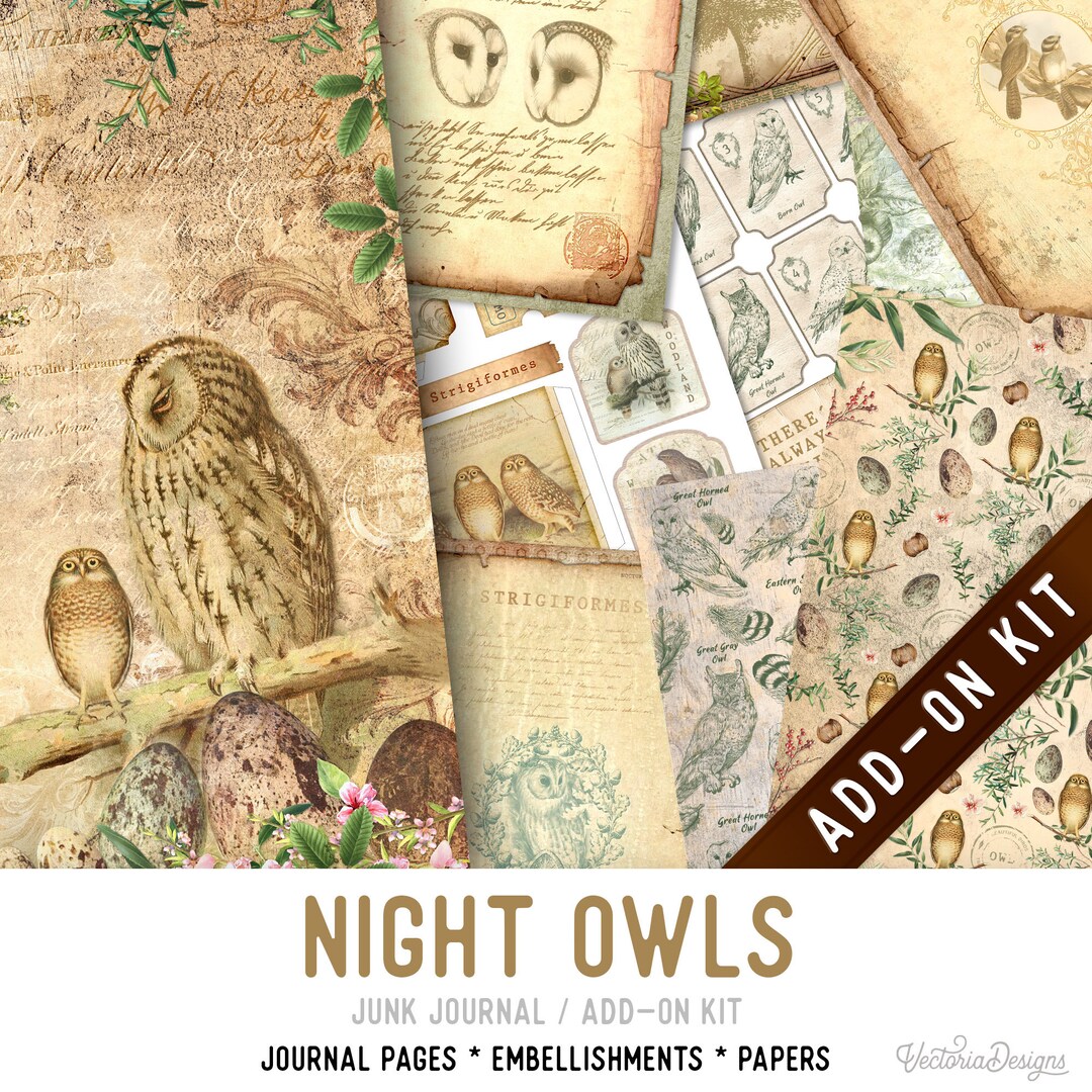 Night Owls Junk Journal Kit ADD-ON, Printable Junk Journal Pages ...